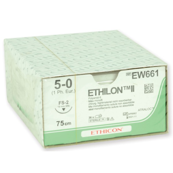 Ethilon 5/0 - 75cm - naald 19mm - per 12 stuks - Medicare bvba